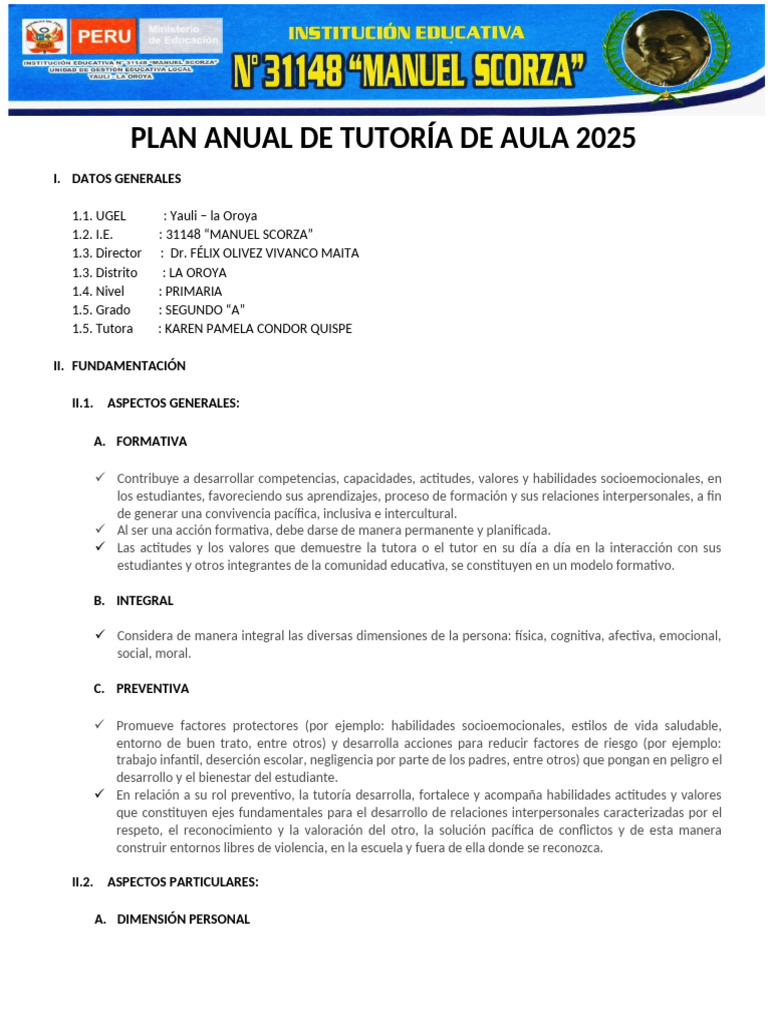 Plan TOE Aula MINEDU | PDF | Salón de clases | Aprendizaje