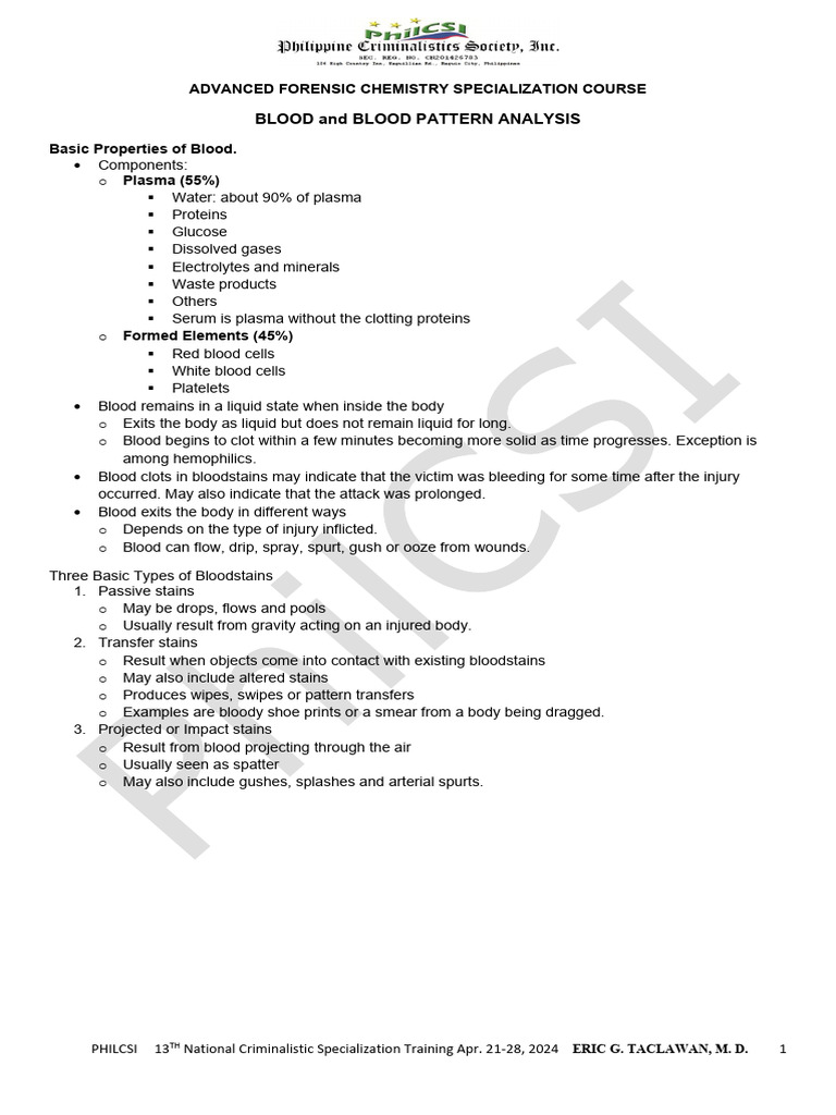 Blood and Blood Pattern Analysis Etaclawan Edited | PDF | Blood | Blood ...