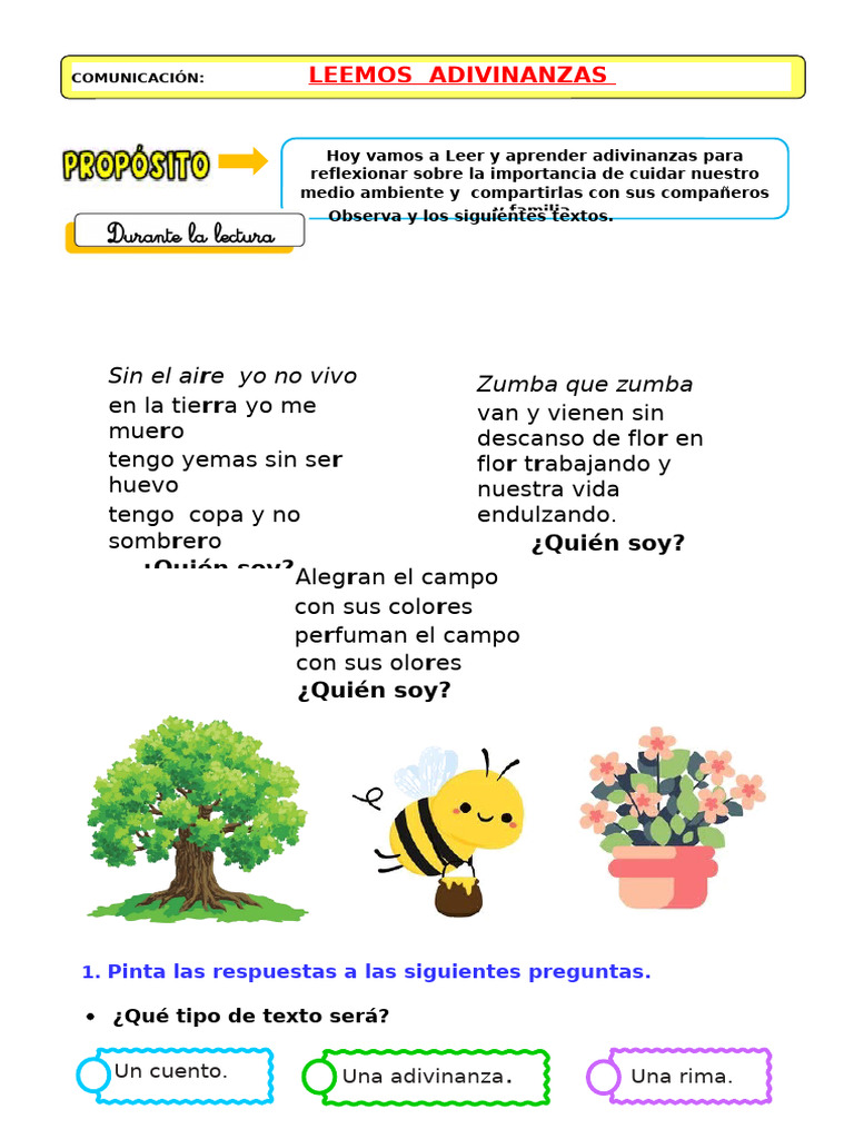 U3 S1 Ficha D1 Com Leemos Adivinanzas | PDF