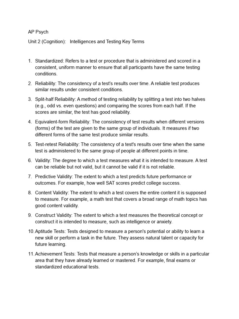 Key Terms_testing and Intelligence | PDF | Intelligence | Intelligence ...
