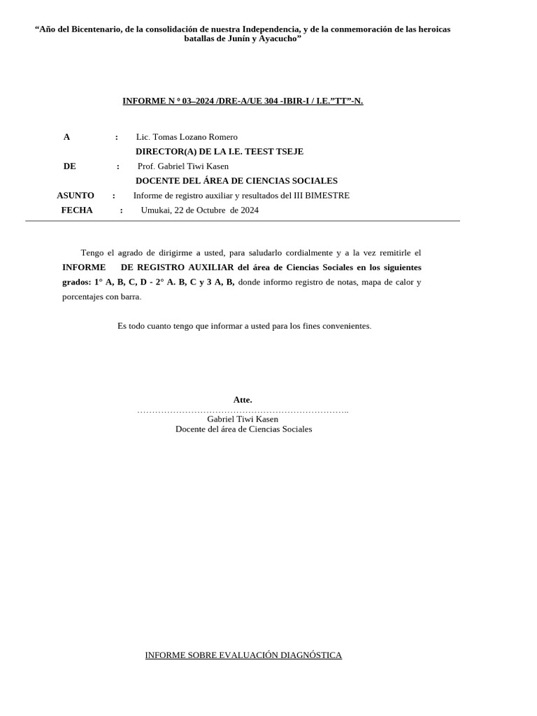 Informe de Evaluacion Diagnostica 2024 CC SS Imp | PDF | Enseñando | Maestros