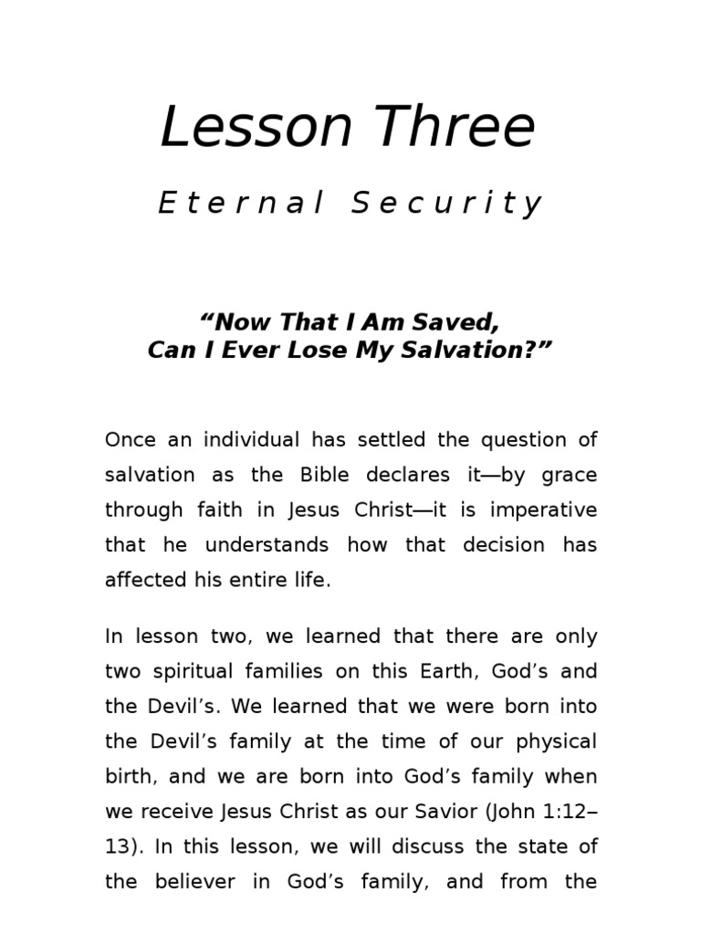 Lesson 03 - Eternal Security | PDF | Perseverance Of The Saints | Salvation