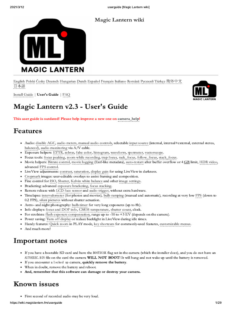 Userguide (Magic Lantern Wiki) | PDF