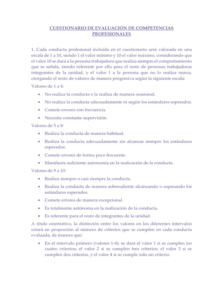 Cuestionario Evaluacion Competencias Profesionales 20241008 | PDF | Comportamiento | Evaluación
