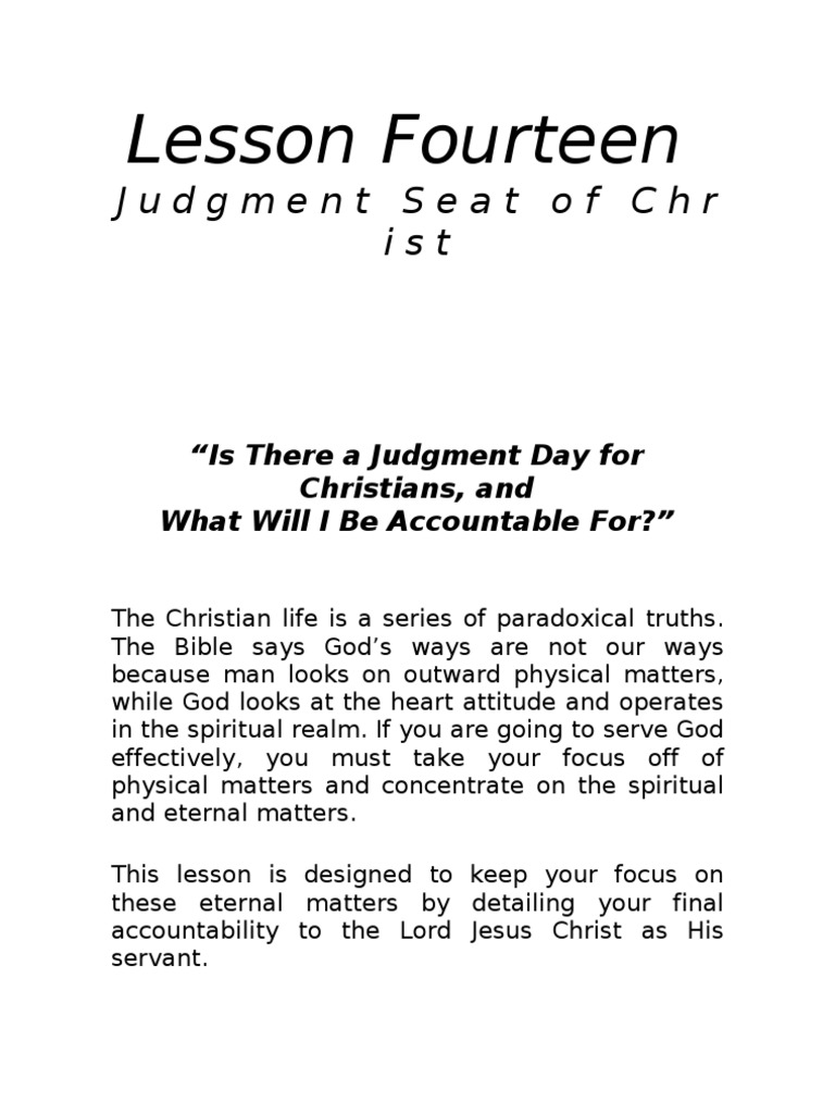 Lesson 14 - Judgment Seat of Christ | PDF | Last Judgment | Disciple ...