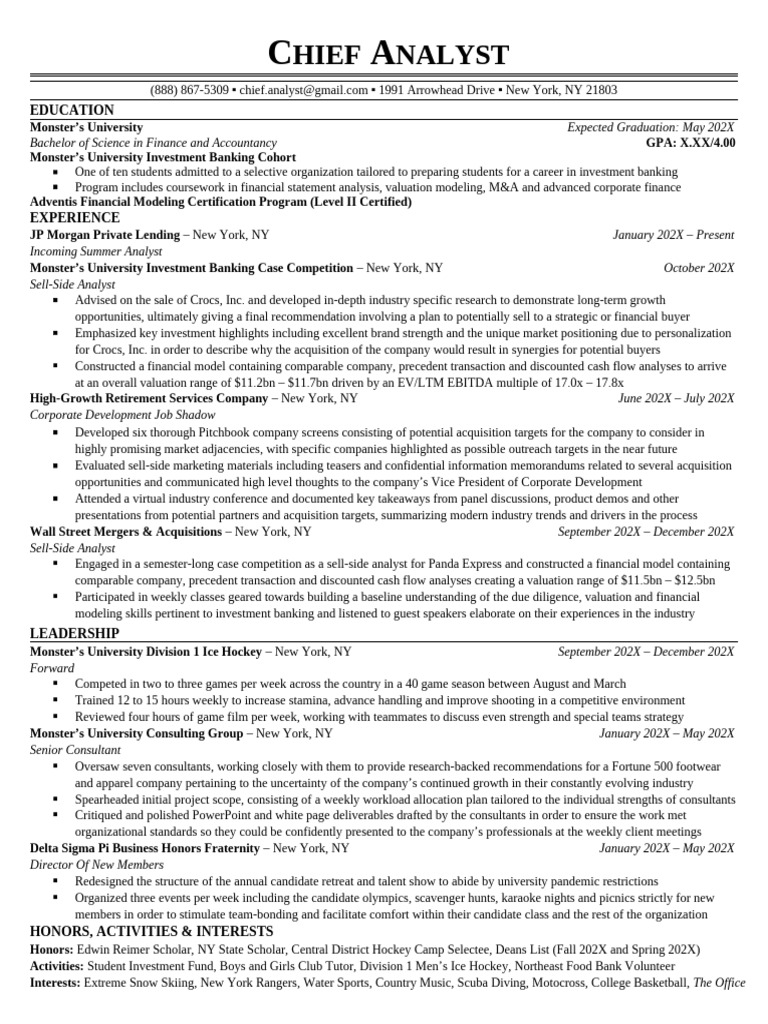 Chief Analyst Resume Overview | PDF | Mergers And Acquisitions ...
