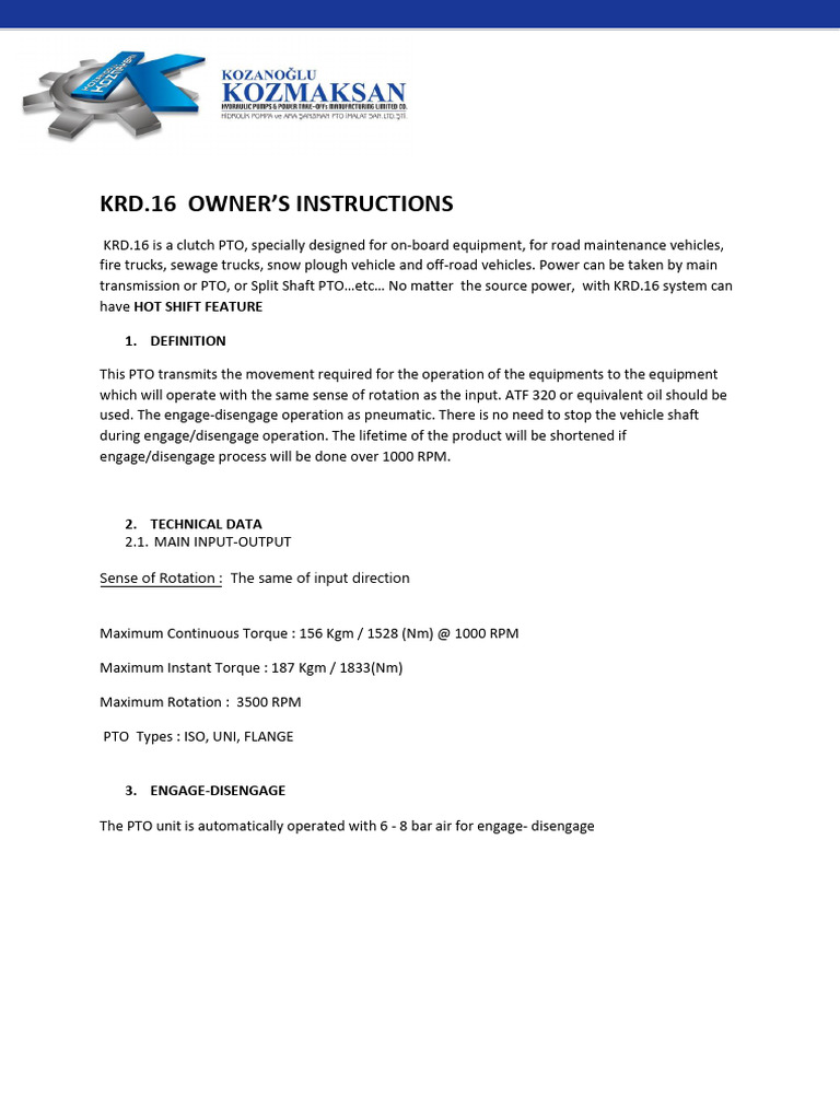 KRD.16 Owner's Manuel | PDF | Clutch | Vehicles