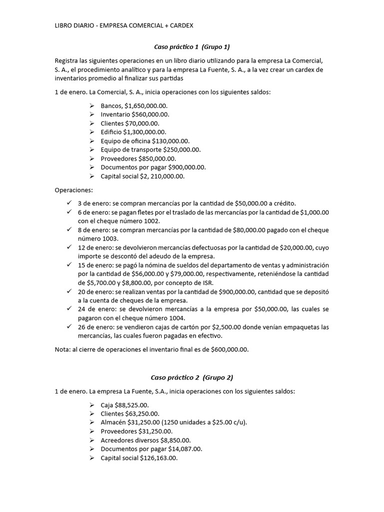Caso Práctico Evaluacion Grupal Primer Parcial | PDF | Cheque | Economias