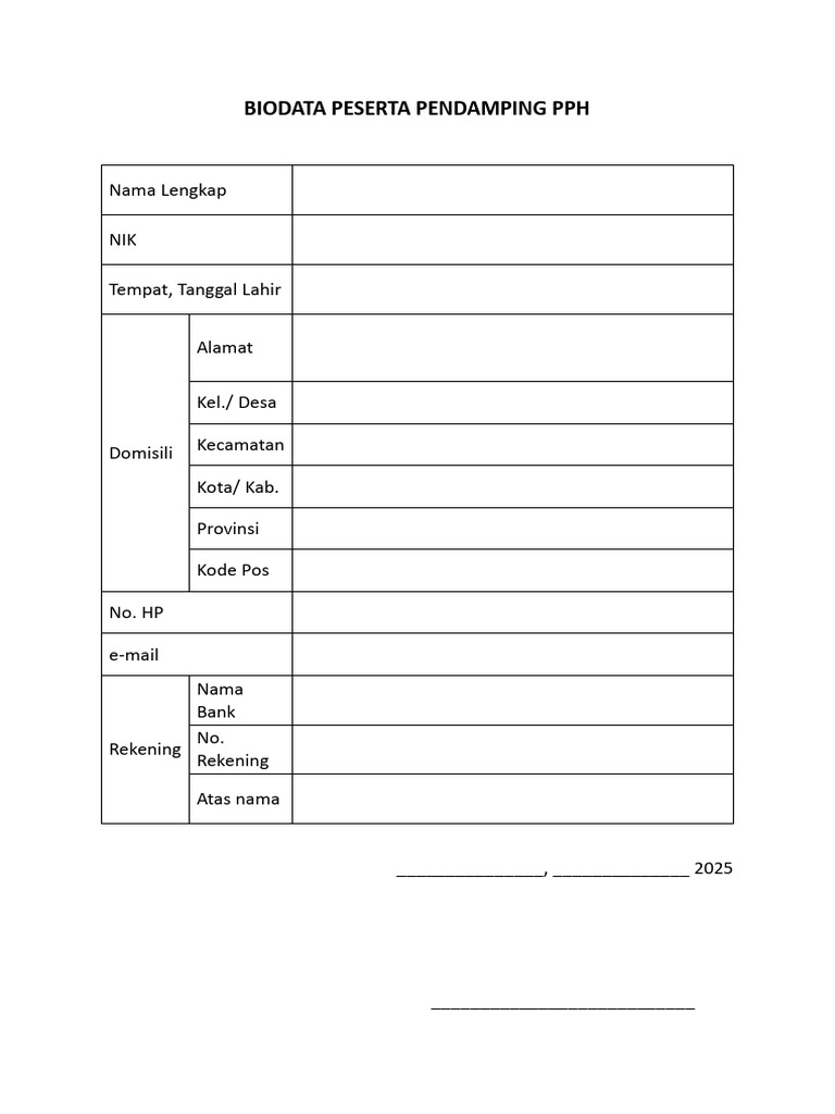 Form Biodata Peserta Pendamping PPH | PDF