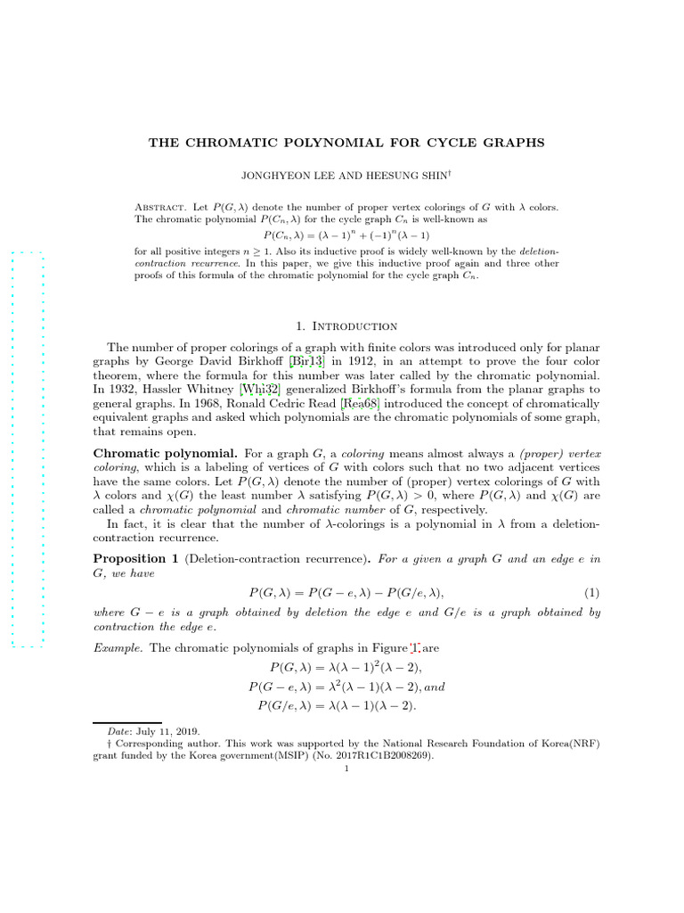 The Chromatic Polynomial For Cycle Graphs | PDF | Discrete Mathematics | Mathematics
