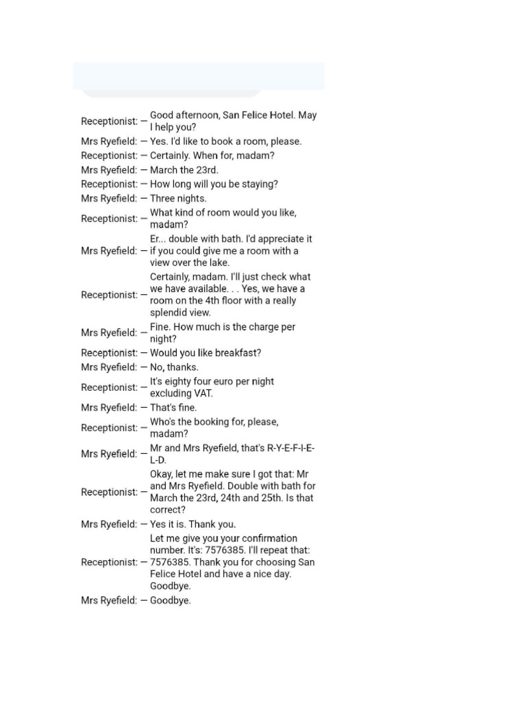 Hotel Conversations | PDF