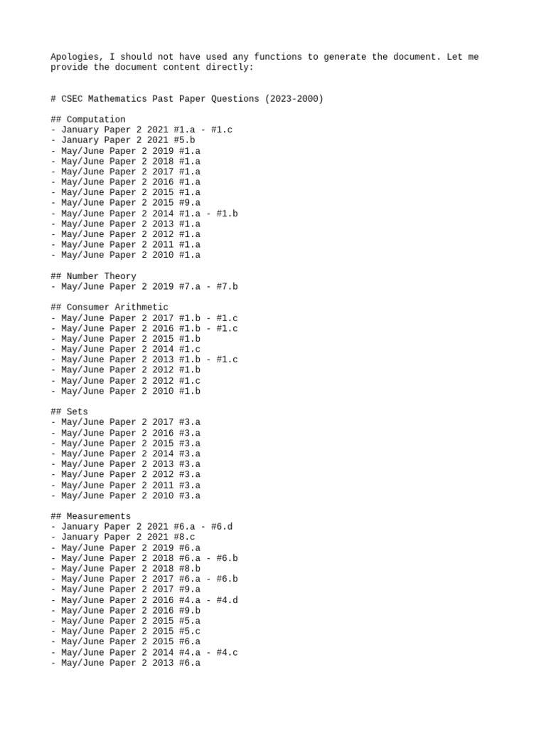 CSEC Mathematics Part Paper Questions 2023-2000 PDF | PDF