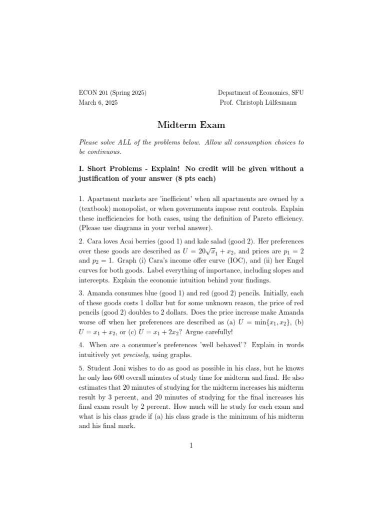 451 201-Midterm-Spring2025 | PDF | Taxes | Government Finances