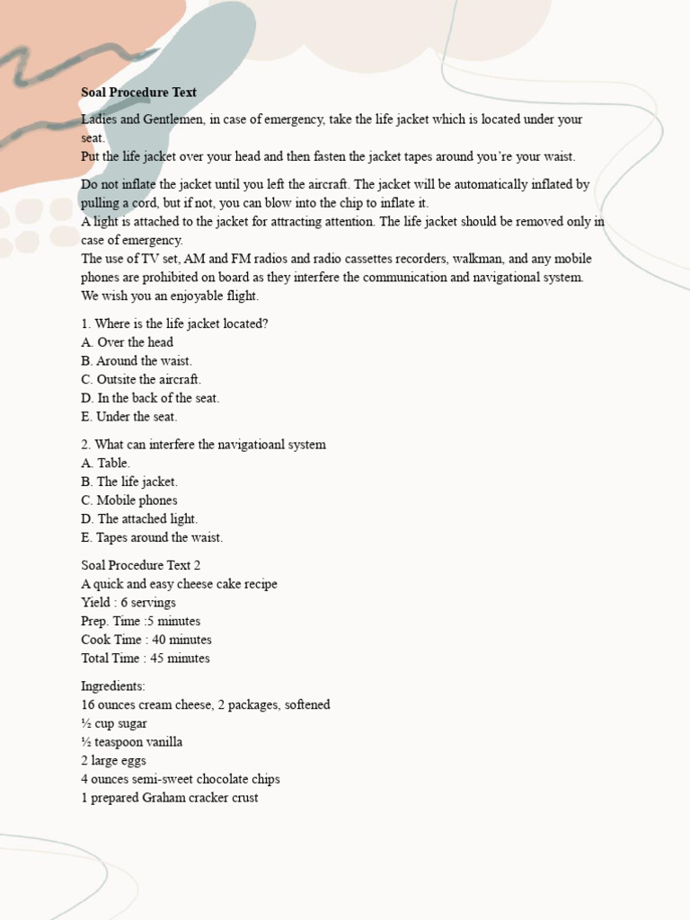 Soal Latihan Procedure Text | PDF | Cakes | Parsley