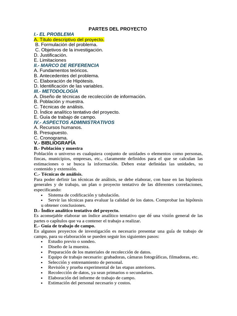 Partes de un Proyecto de Investigación | PDF | Presupuesto | Hipótesis