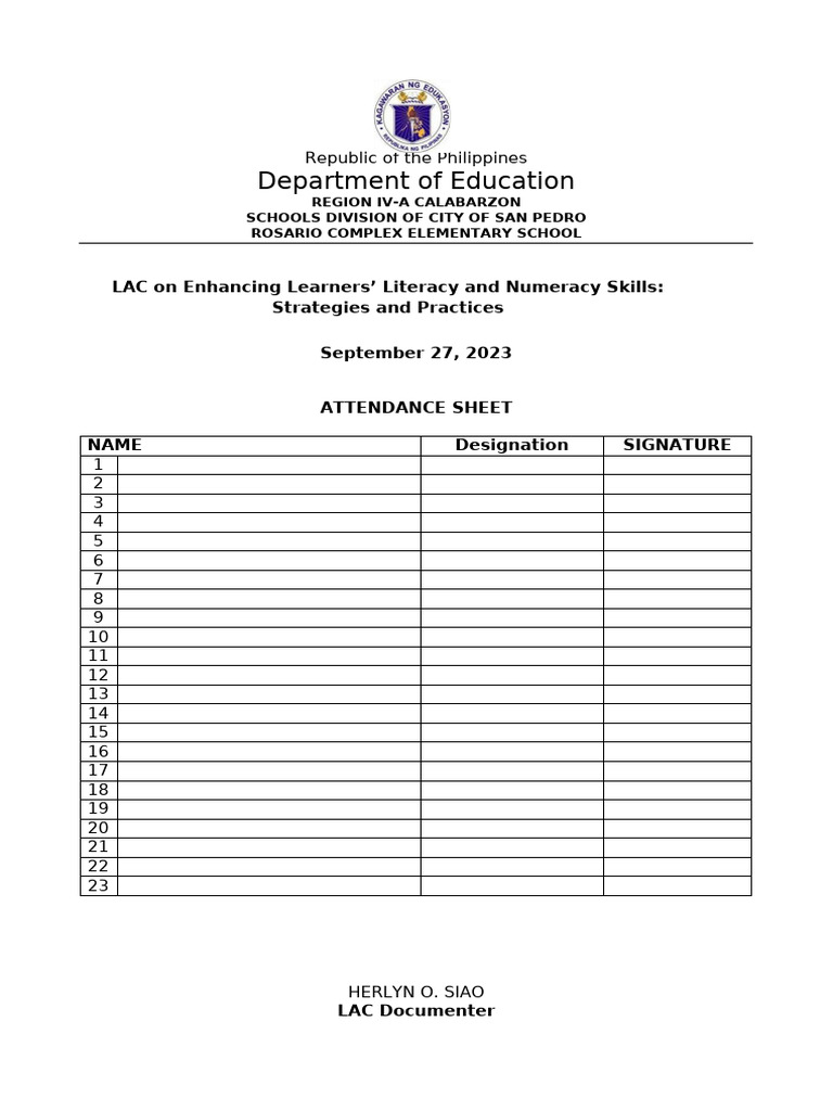 Attendance Sheet FGD.lac SIR DAN | PDF