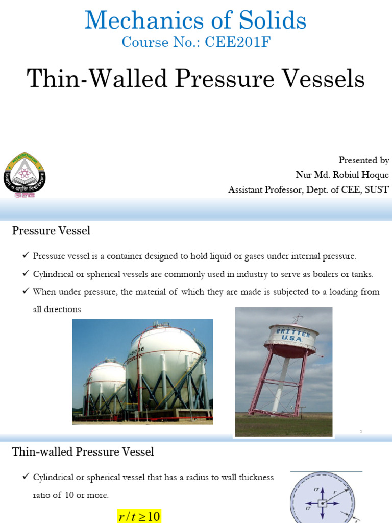 7. CEE201F_Thin-Walled Pressure Vessels | PDF | Mechanical Engineering ...