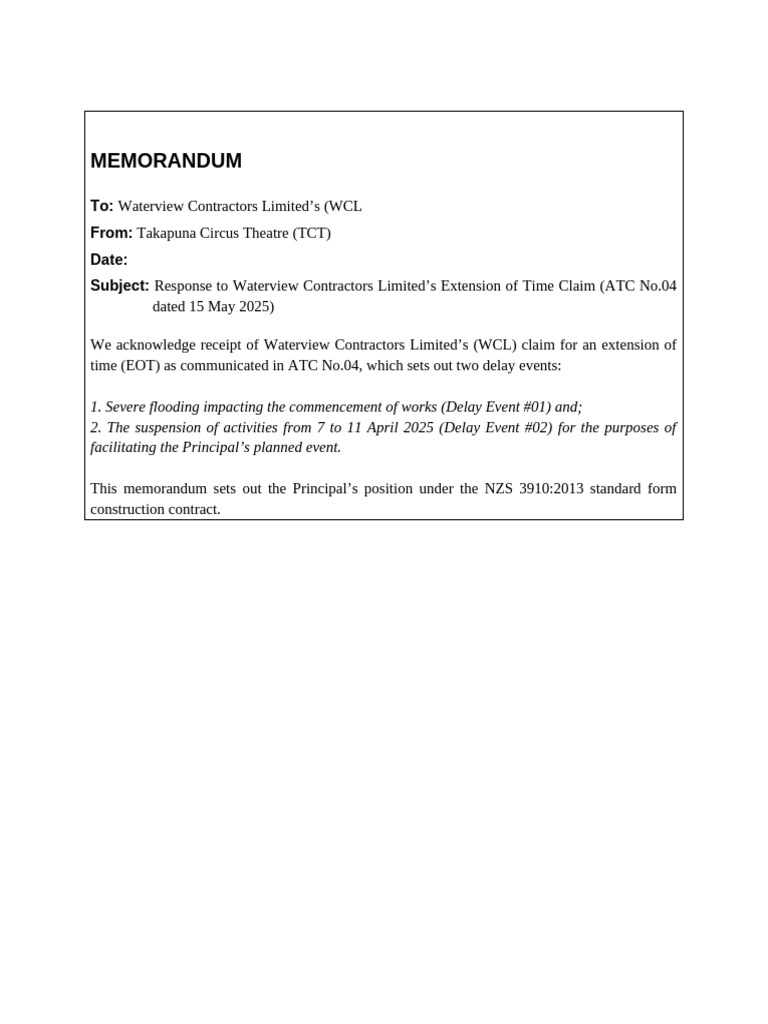 Memorandum Response - Event No. 1 | PDF