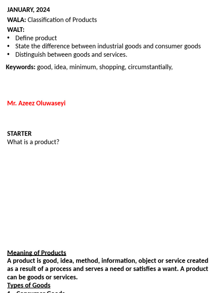 Classification of Products | PDF | Goods | Marketing