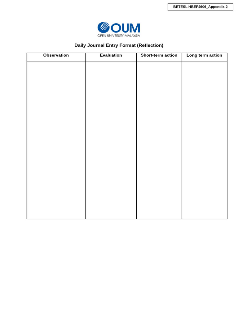 Journal Entry Format (Reflection& Weekly | PDF