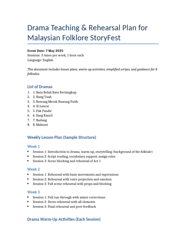 Drama Teaching and Rehearsal Plan | PDF | Learning | Human Communication
