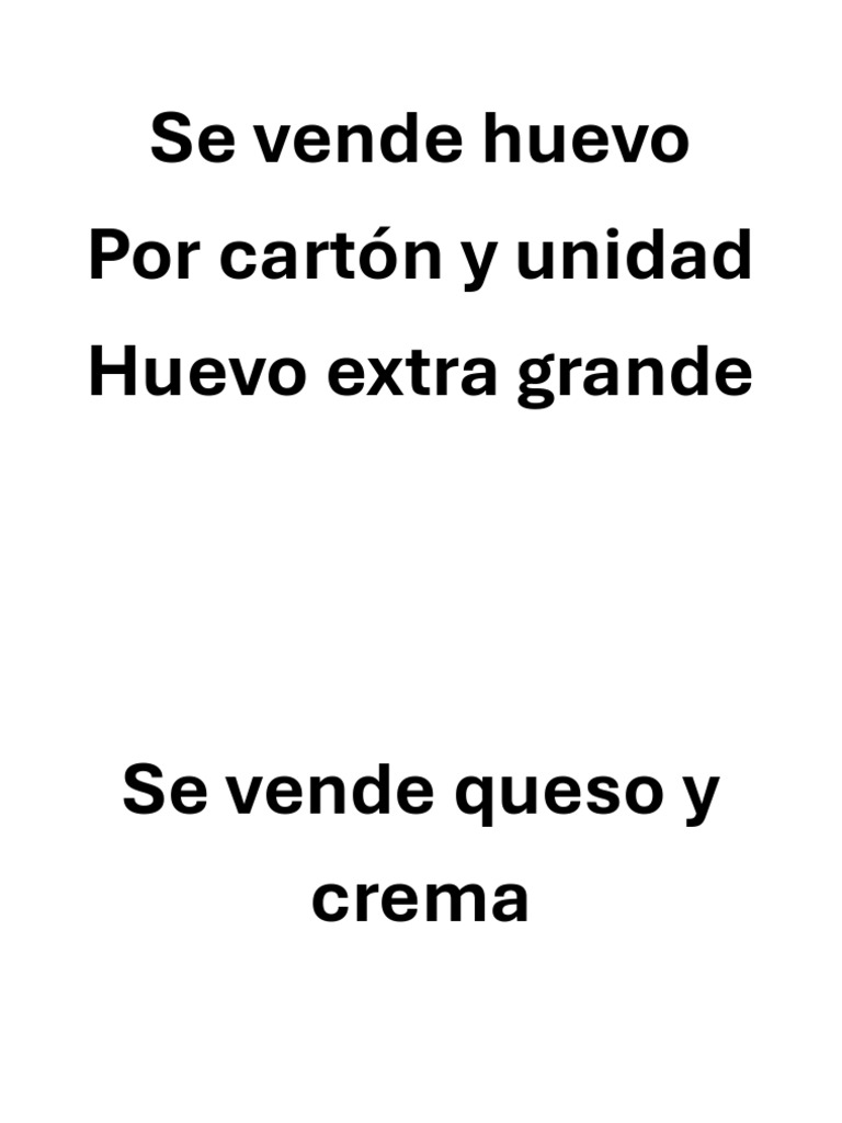 Se Vende Huevo Por Cartón y Unidad Huevo Extra Grande | PDF