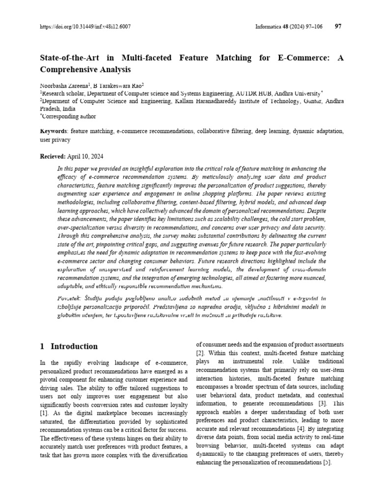 State-Of-The-Art in Multi-Faceted Feature Matching For E-Commerce - A ...