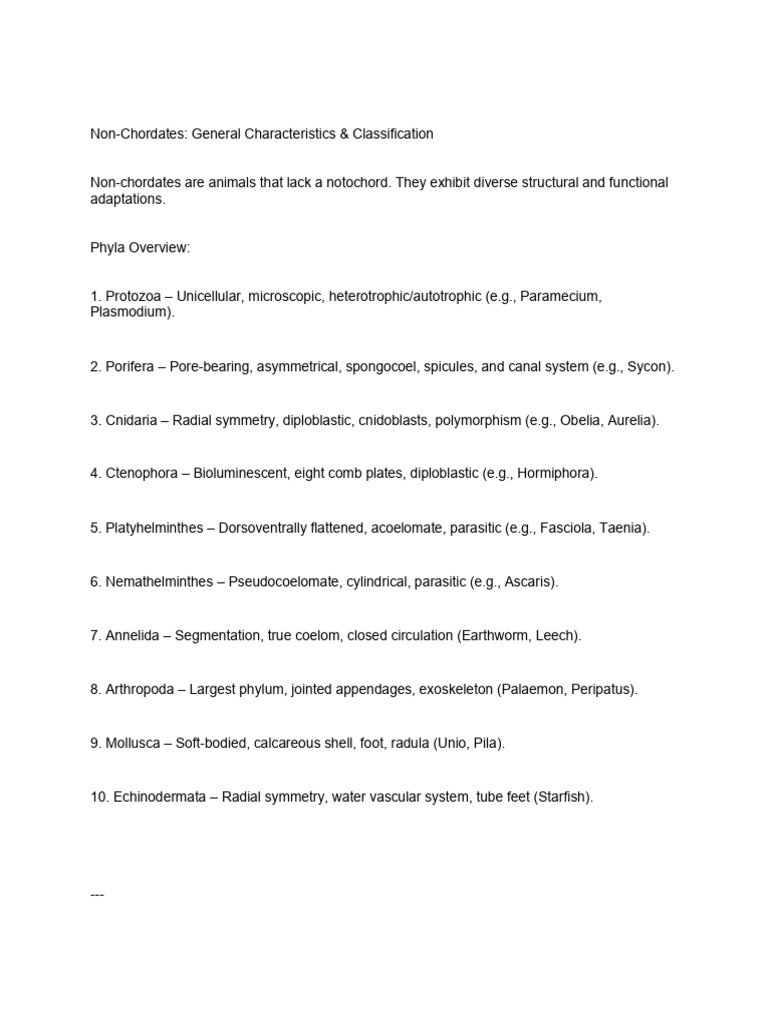 Non-Chordates: Classification Overview | PDF | Sponge | Protozoa