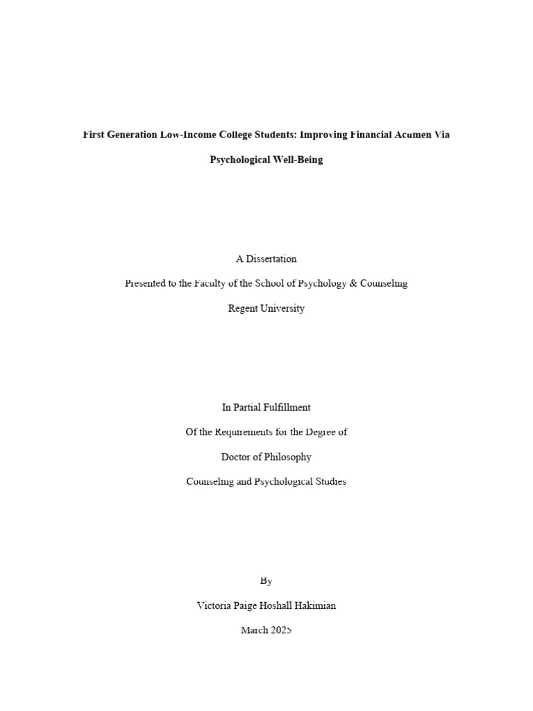 First Generation Low-Income College Students - Improving Financial ...