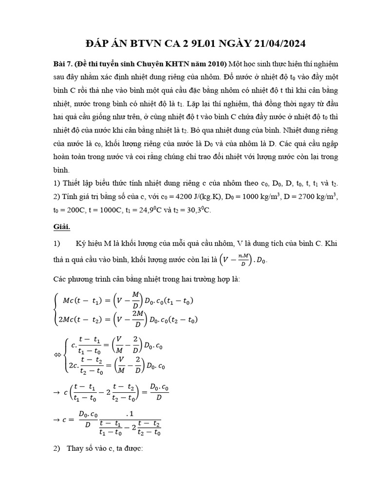 Dap An BTVN Ca 2 9l01 Ngay 21.04.2024 | PDF