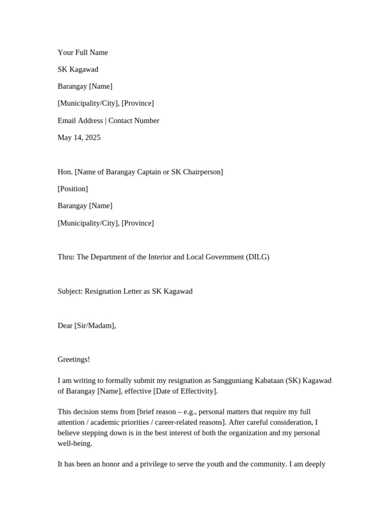 SK Kagawad Resignation Letter | PDF