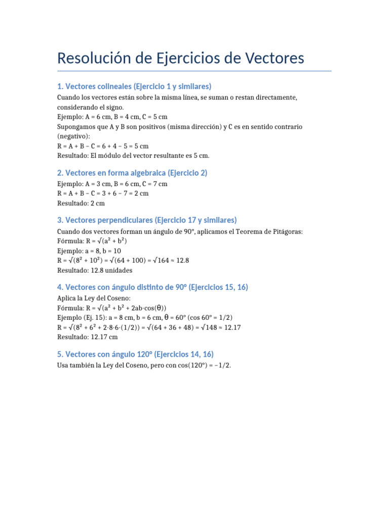 Resolucion Ejercicios Vectores | PDF