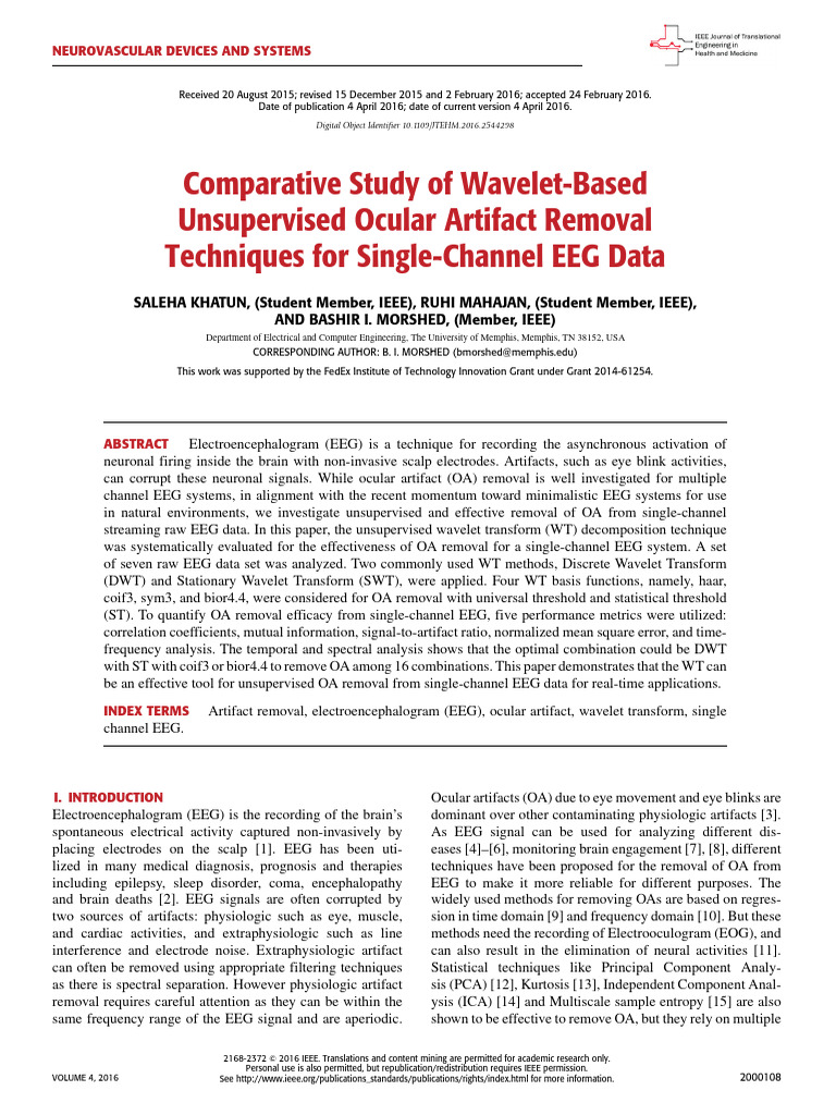 Comparative Study of Wavelet-Based Unsupervised Ocular Artifact Removal Techniques For Single ...