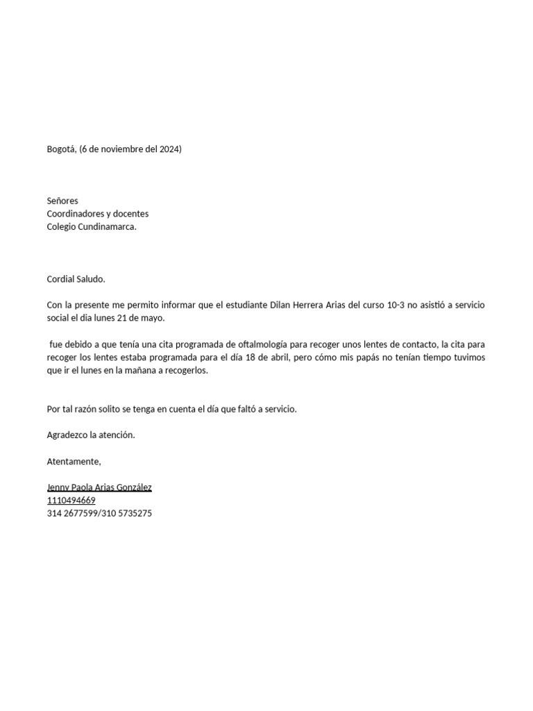 Formato Carta - Excusa | PDF