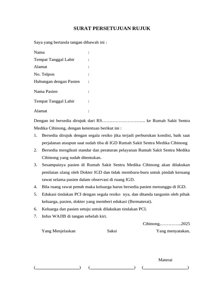 Surat Persetujuan Rujuk Pci | PDF