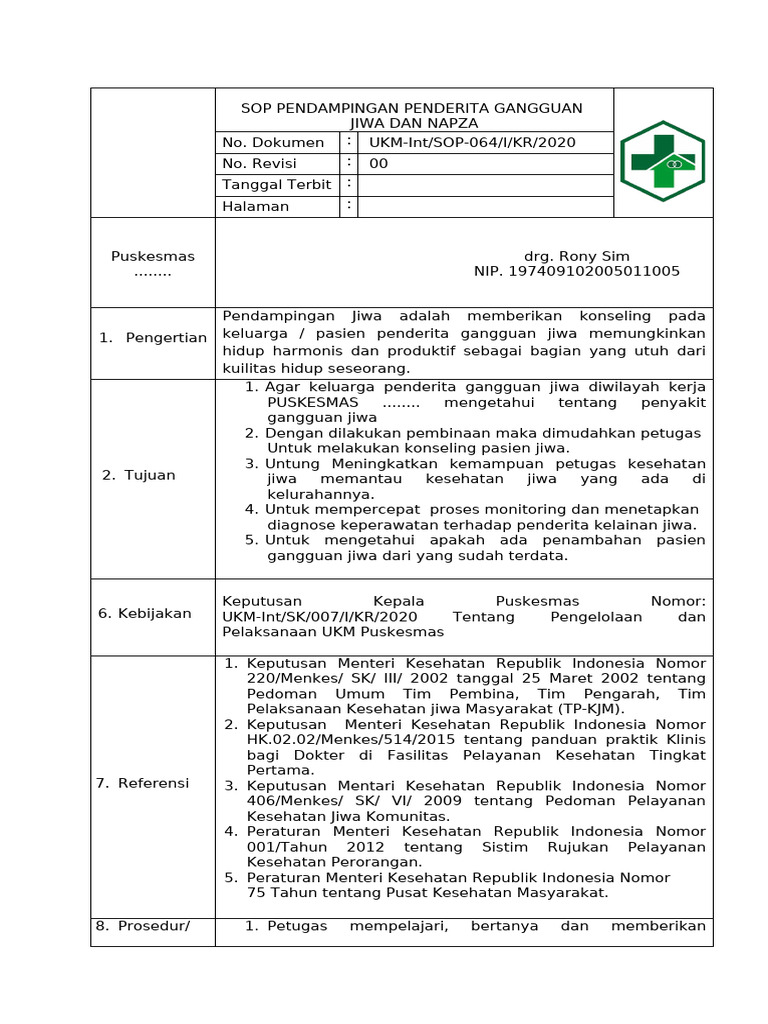 Sop Pendampingan Keswa | PDF