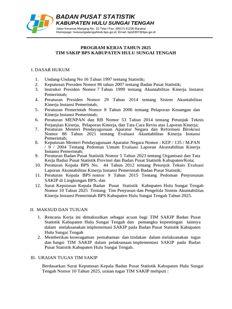 Program Kerja Tim SAKIP 2024 | PDF