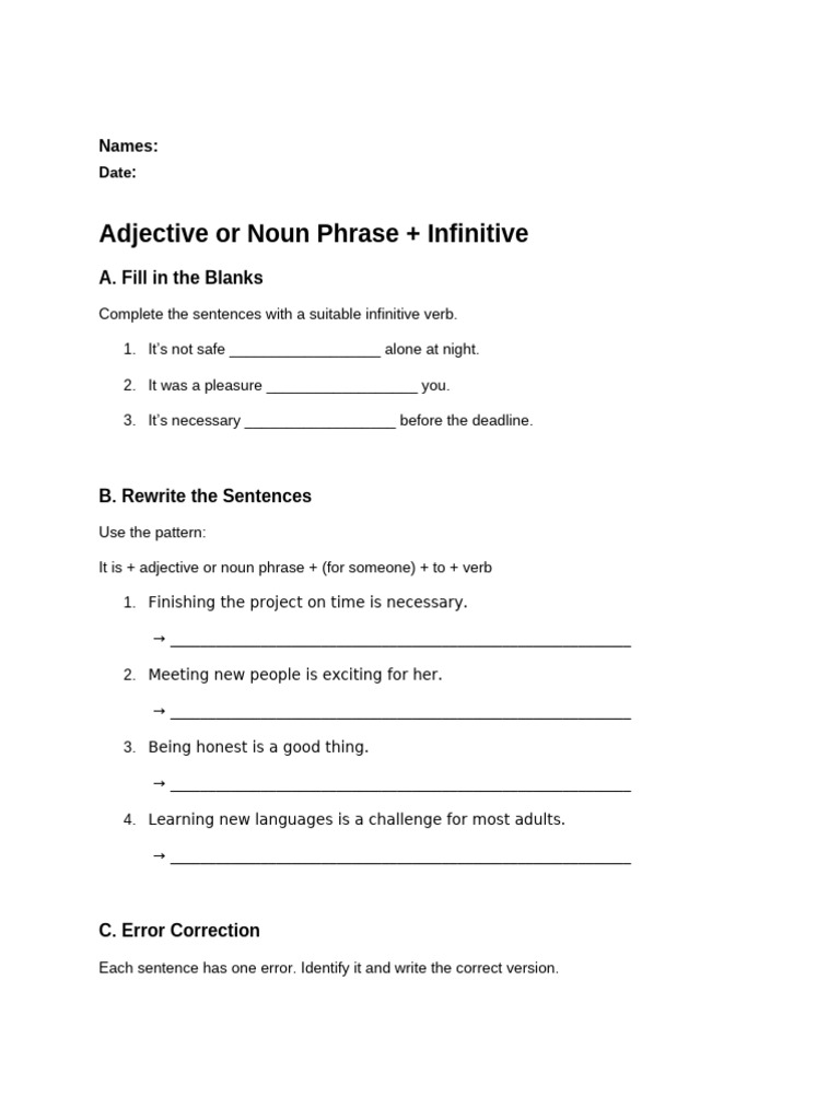 Adjective or Noun Phrase + Infinitive | PDF