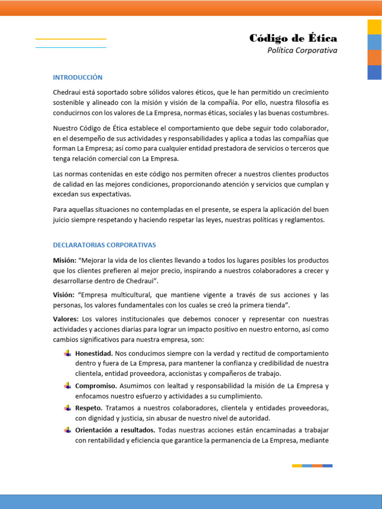 Código de Ética y Valores de Chedraui | PDF | Corrupción política ...