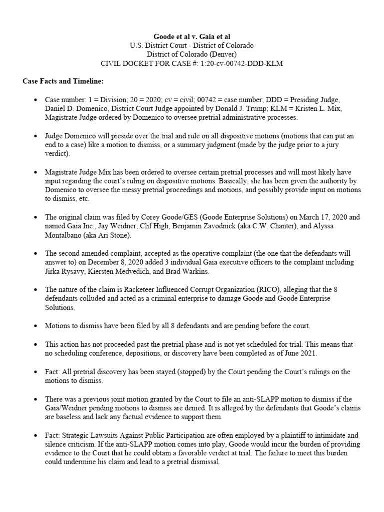 Corey Goode vs. Gaia: RICO Case Update | PDF | Lawsuit | Legal Procedure