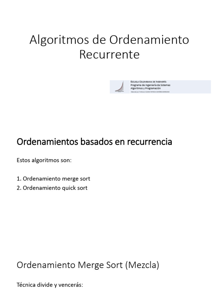 Algoritmos Ordenamiento Merge | PDF | Matemáticas Aplicadas ...
