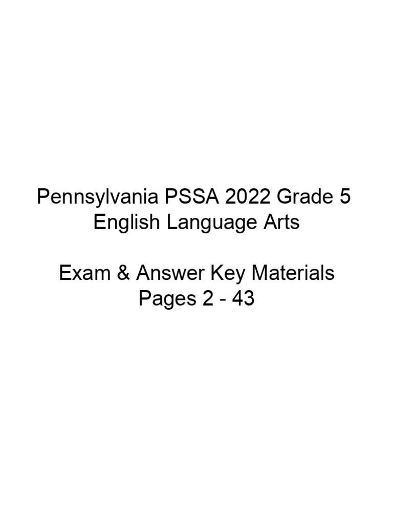 Pennsylvania PSSA 2022 Grade 5 English Language Arts Exam | PDF ...