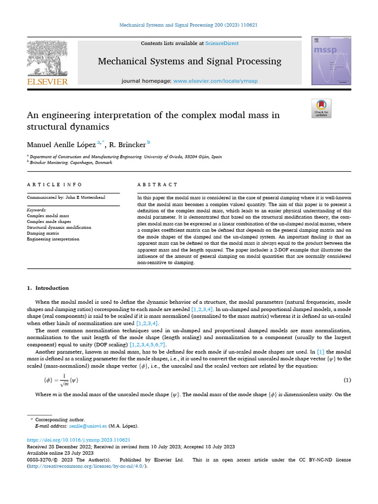 An Engineering Interpretation of The Complex Modal Mass in | PDF | Eigenvalues And Eigenvectors ...