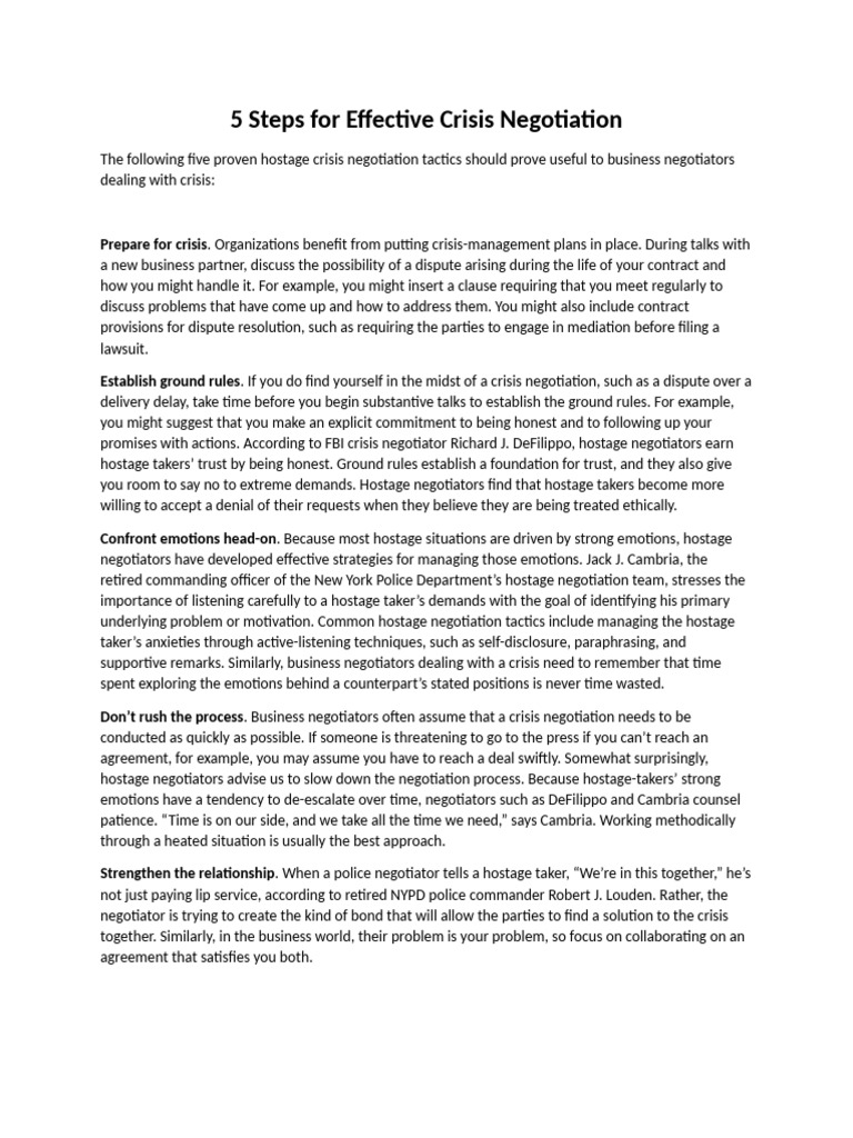5 Steps For Effective Crisis Negotiation | PDF | Negotiation | Mediation