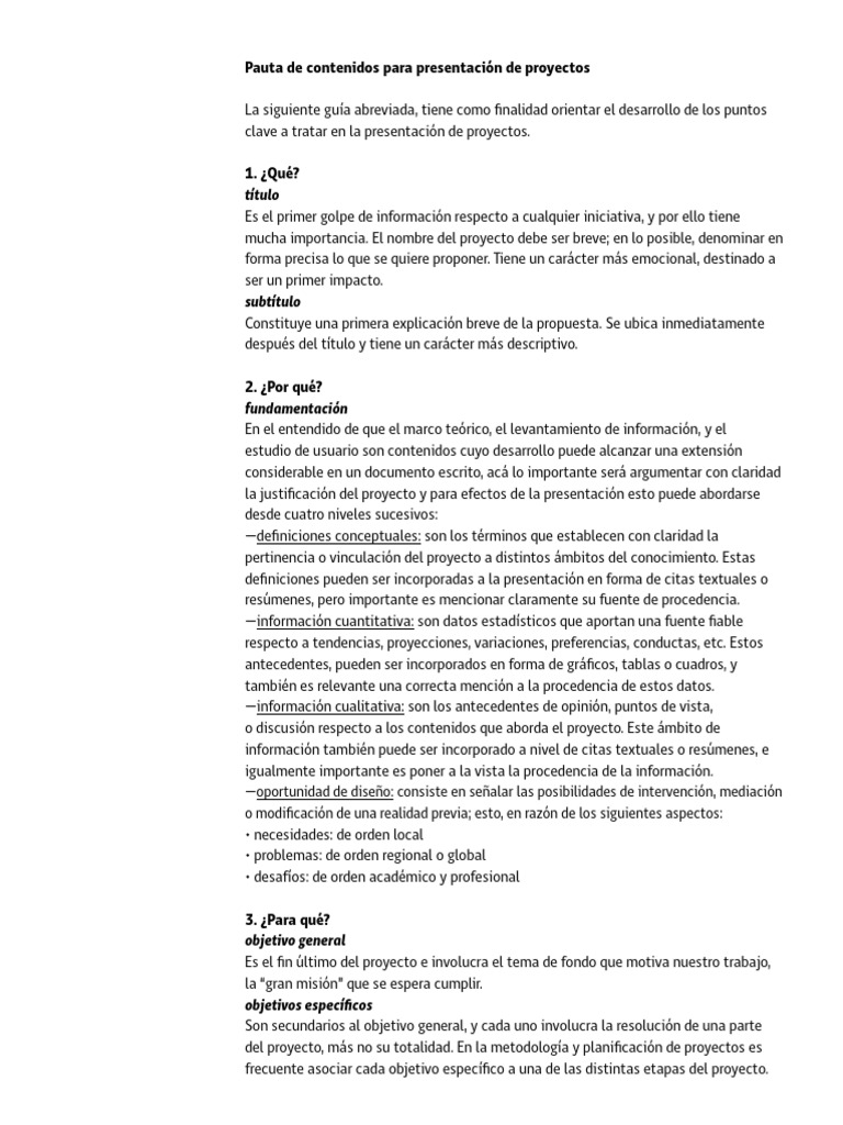 Pauta Presentaci N Proyecto | PDF | Sumario abstracto) | Bienes