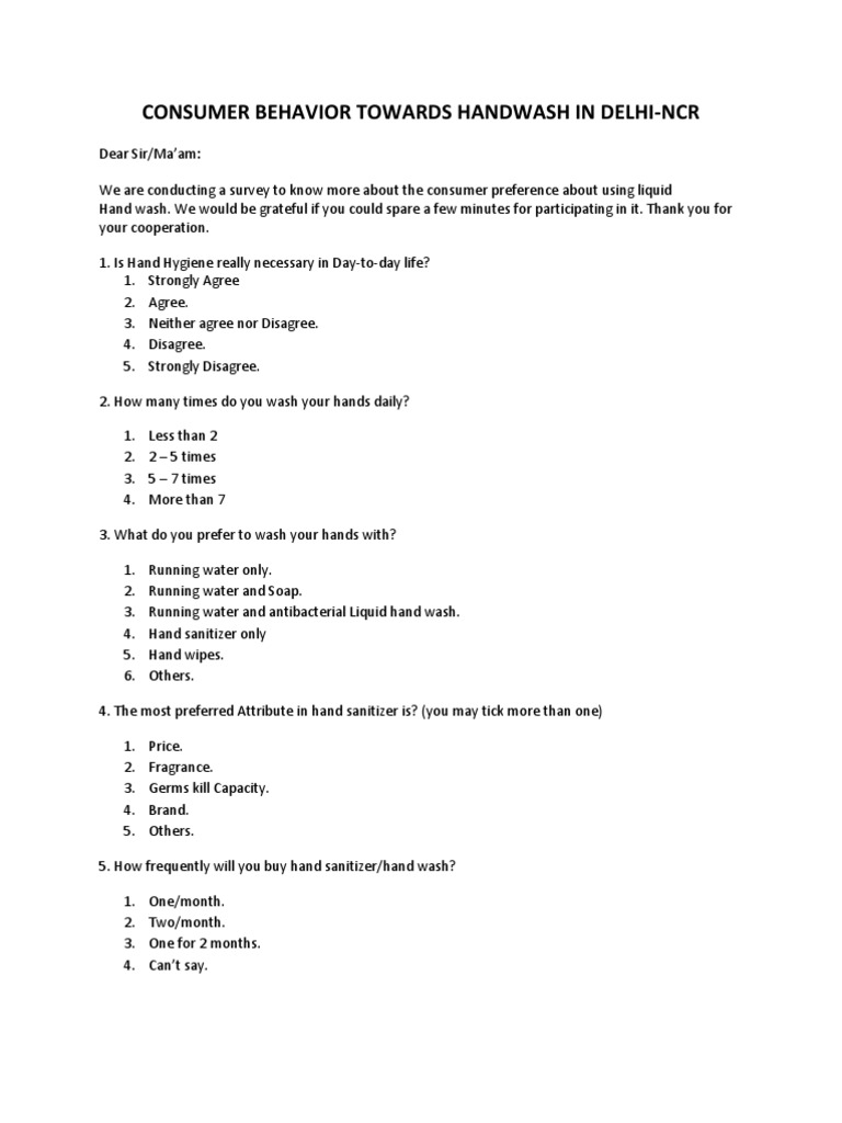MR Questionnaire Hand Wash1 | PDF | Hand Washing | Health Care