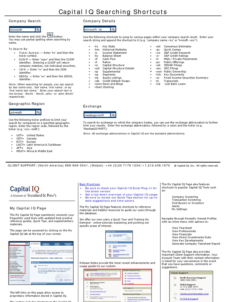 Capital IQ Shortcuts | PDF | Cusip | Financial Markets