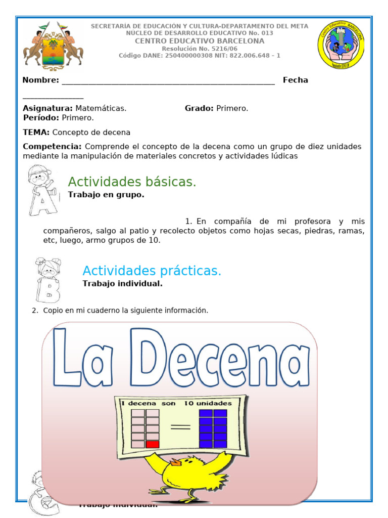 MATEMÁTICAS-LA DECENA-1° Pdte | PDF