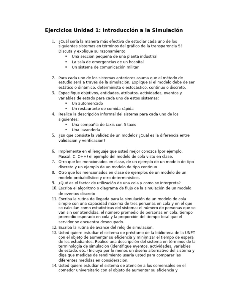 Ejercicios Modelado | PDF | Simulación | Informática