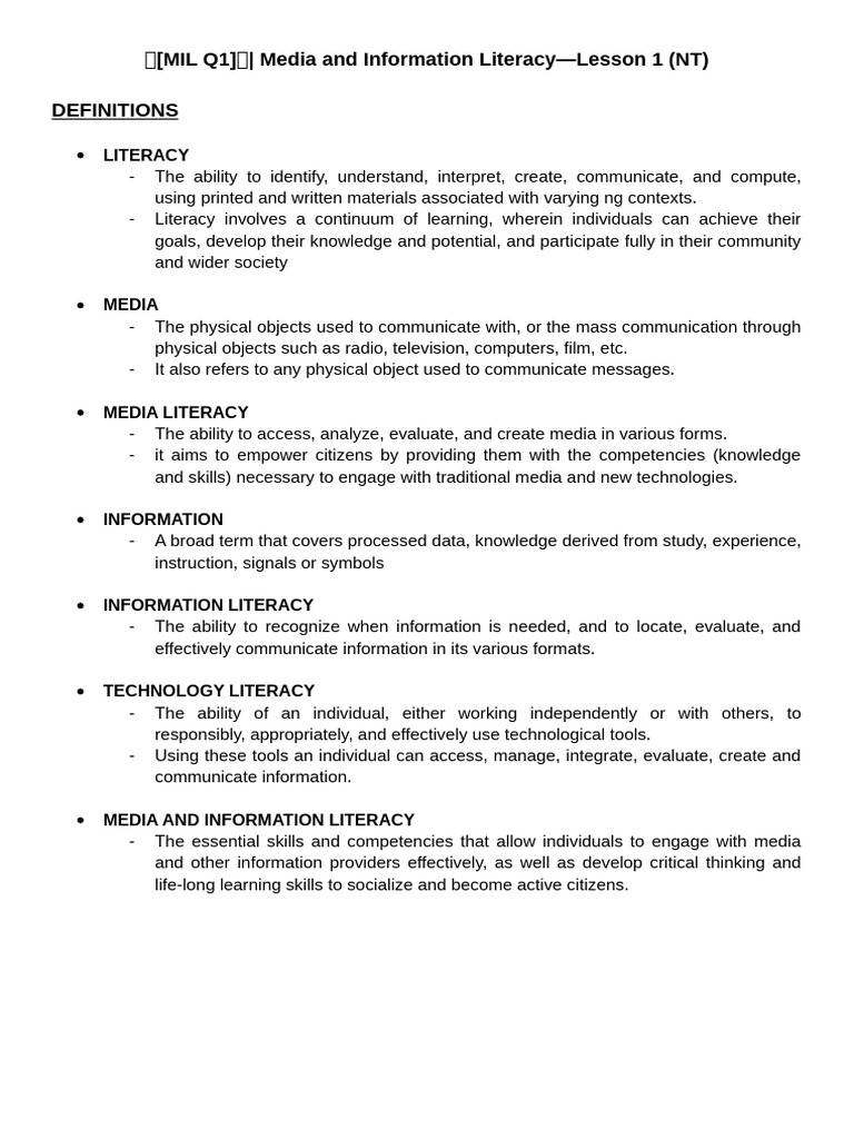 MIL Q1 Lesson 1 & 2 (NT) | PDF | Communication | Behavior Modification